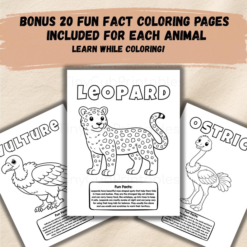 Safari Animals Coloring Book | 40 Pages, Fun Facts (digital Download ...