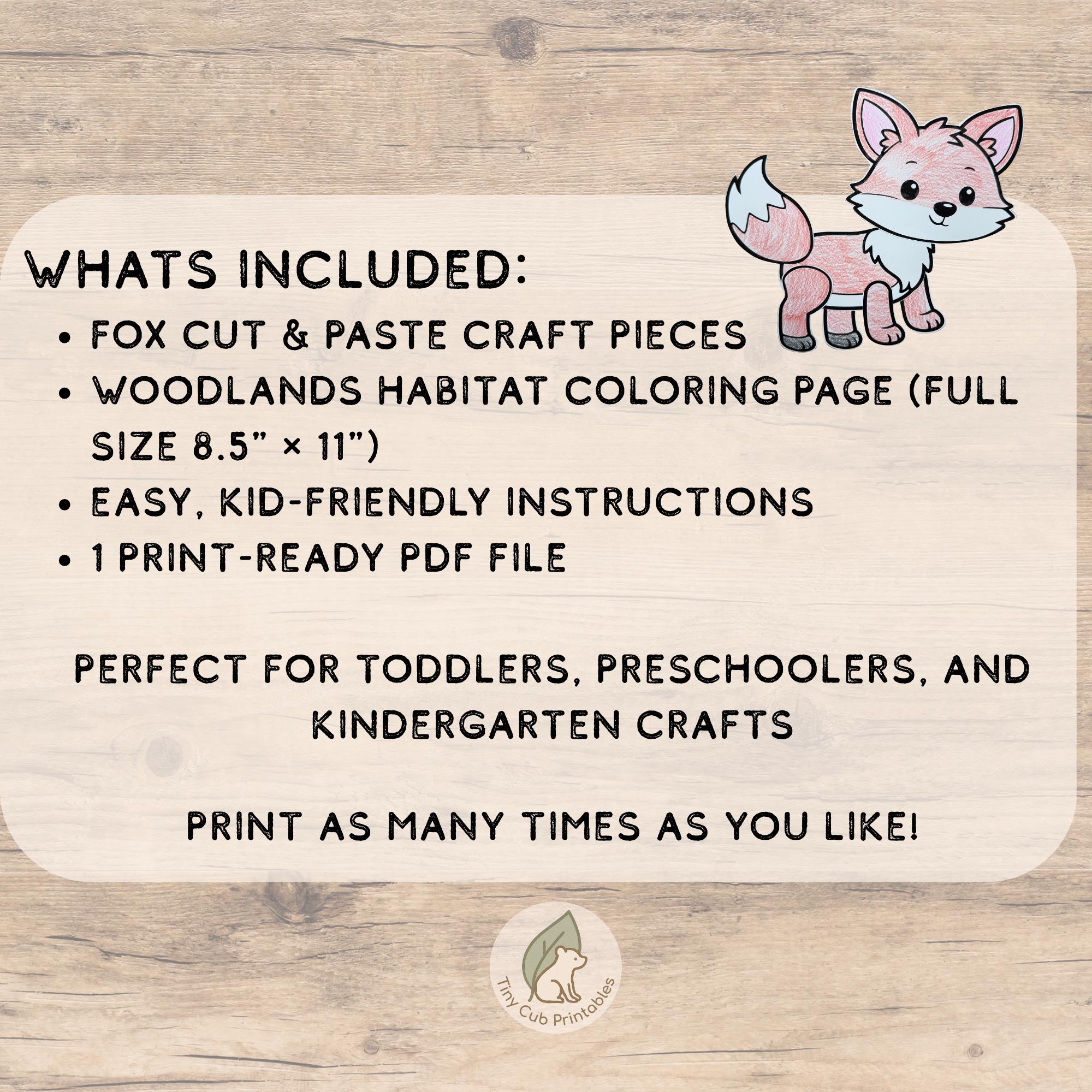 Fox Cut and Paste Craft | Woodland Animal Coloring Page (digital ...