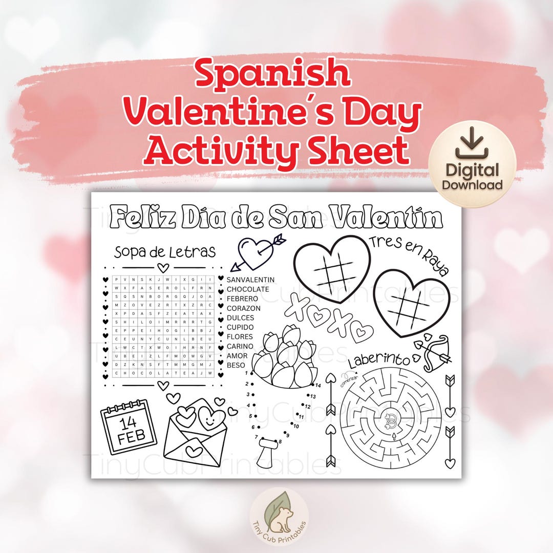 Spanish Valentine Activity Worksheet for Kids | Actividades De San ...