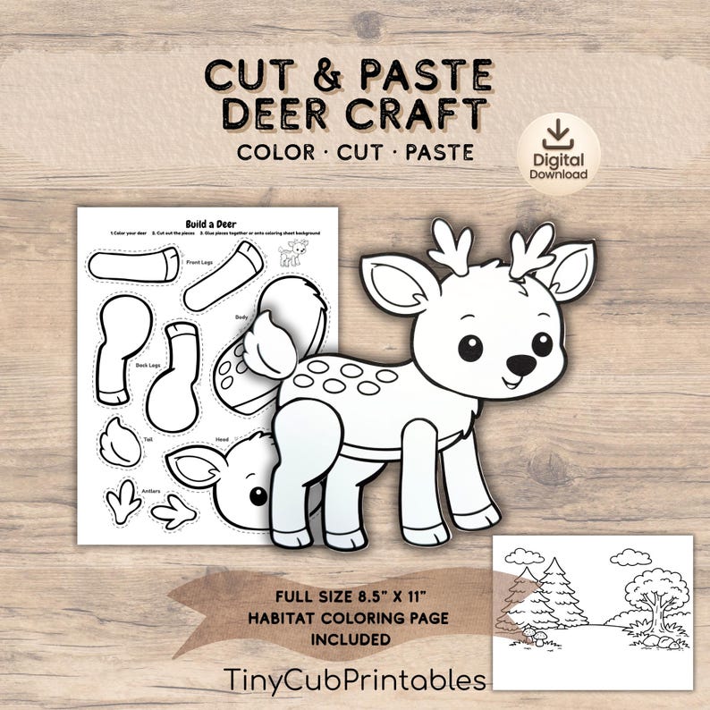 Deer Cut and Paste Craft for Kids | Woodland Animal Printable Activity ...