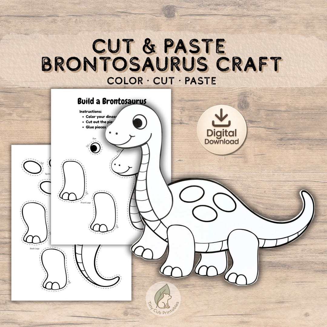Brontosaurus Cut and Paste Craft | Dinosaur Printable Project | Color ...