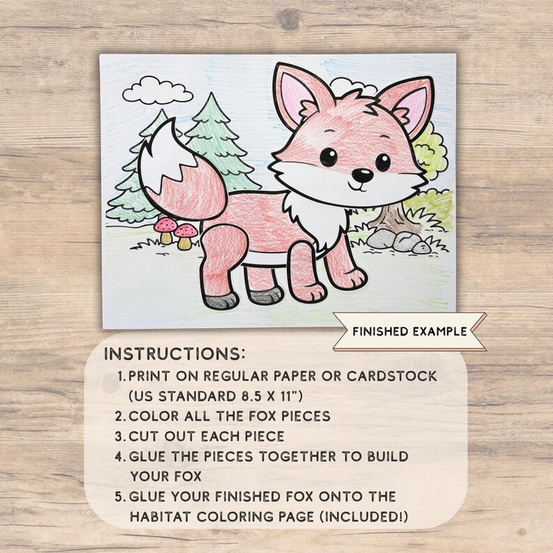 Fox Cut and Paste Craft | Woodland Animal Coloring Page (digital ...