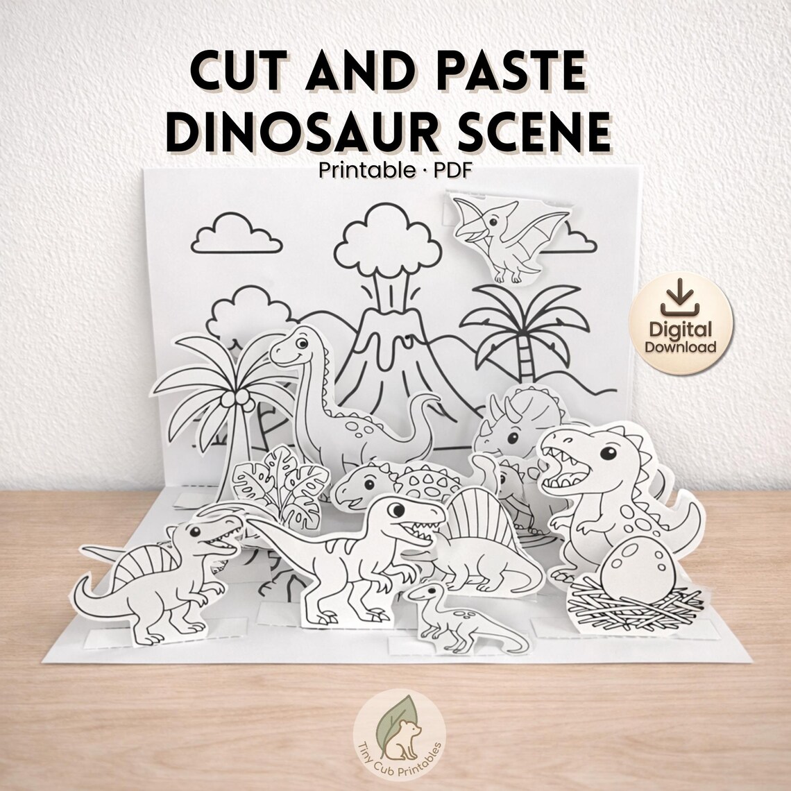 Cut and Paste Dinosaur Scene Craft | Dinosaur Activity for Kids ...