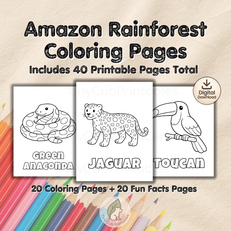 Amazon Rainforest Animals Coloring Pages for Kids | 40 Printable ...