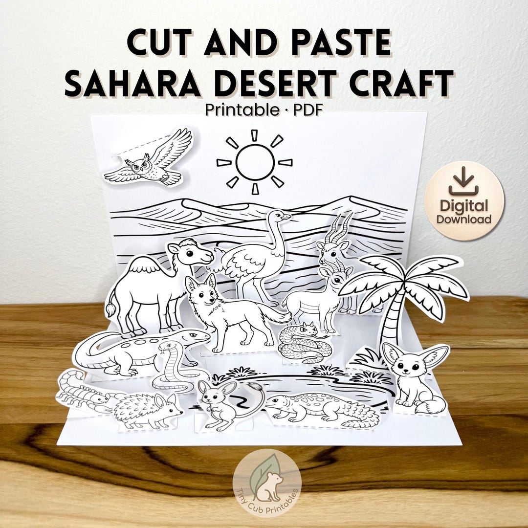 Sahara Desert Cut and Paste Craft | Sahara Animal Diorama | Desert ...