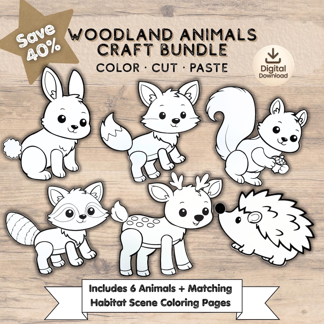 Woodland Animals Cut and Paste Craft Bundle for Kids | Printable ...