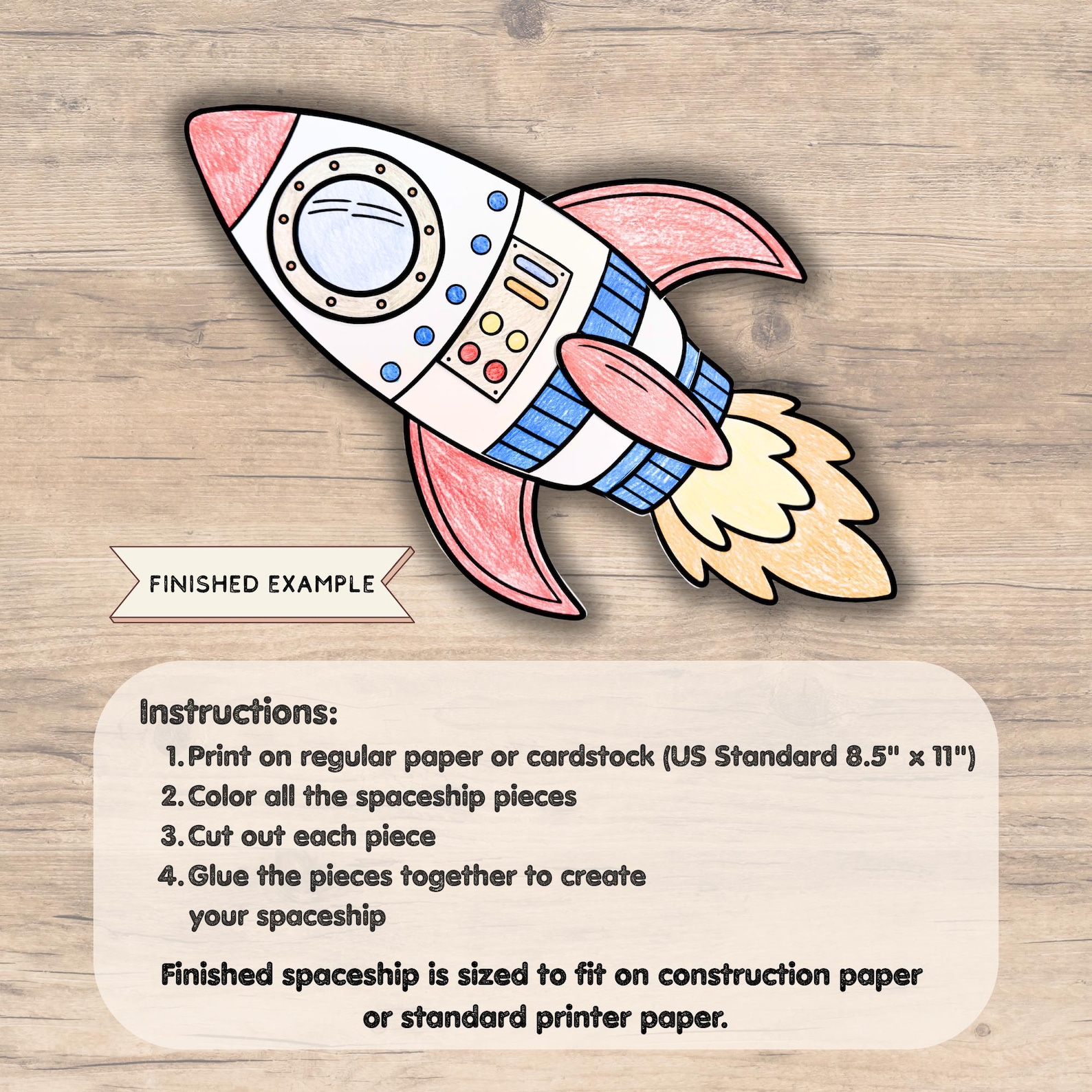 Spaceship Craft for Kids | Printable Rocket Color Cut and Paste ...