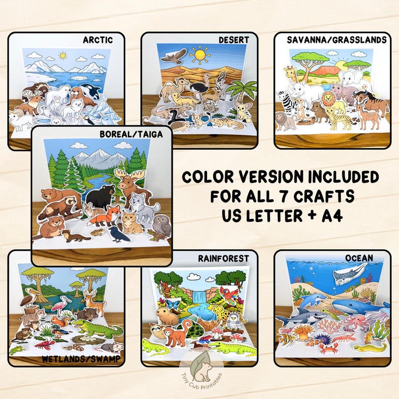 Biome Diorama Craft Bundle | Biomes Pop up Crafts | Animal Coloring ...