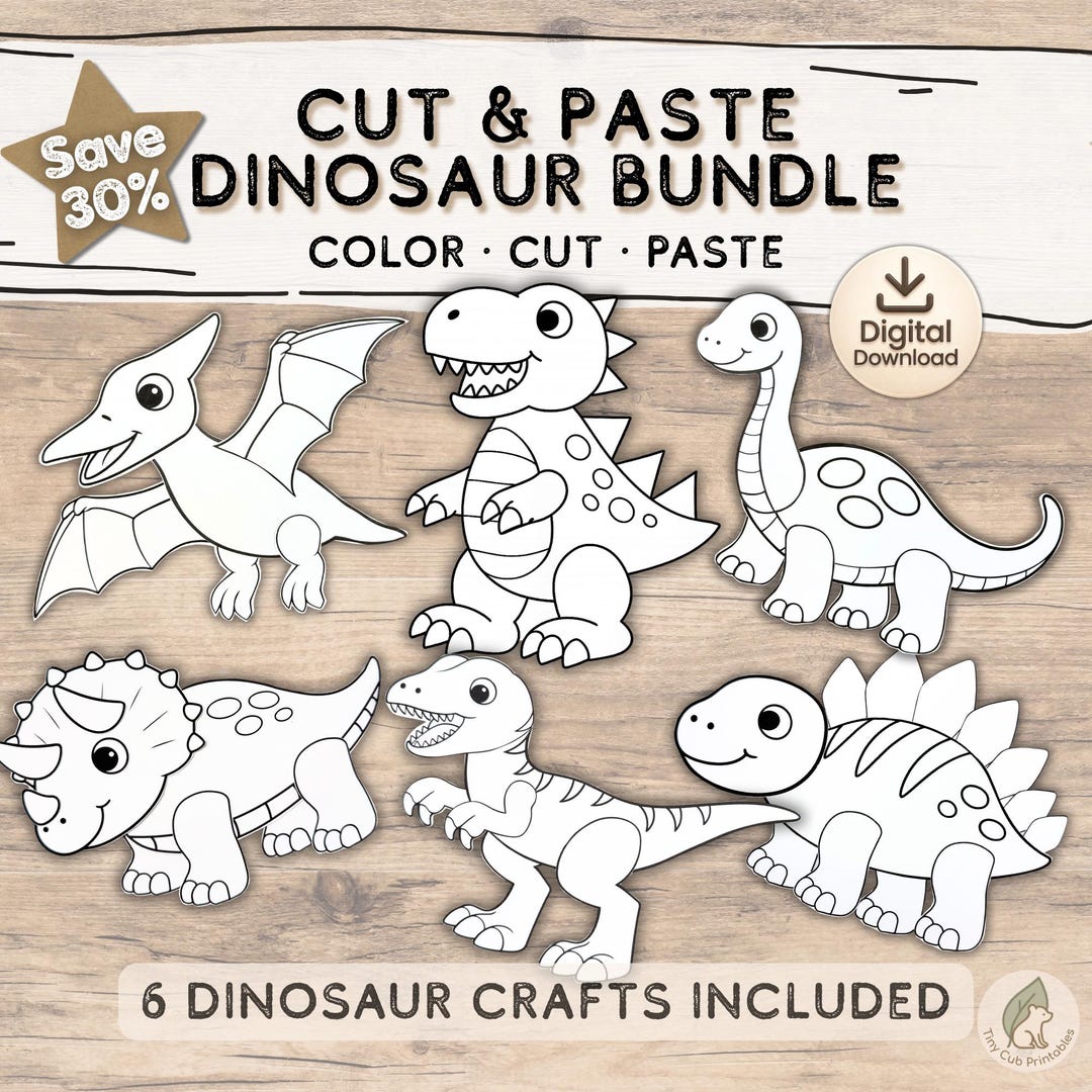 Dinosaur Cut and Paste Craft Bundle | Printable Dino Activities for ...