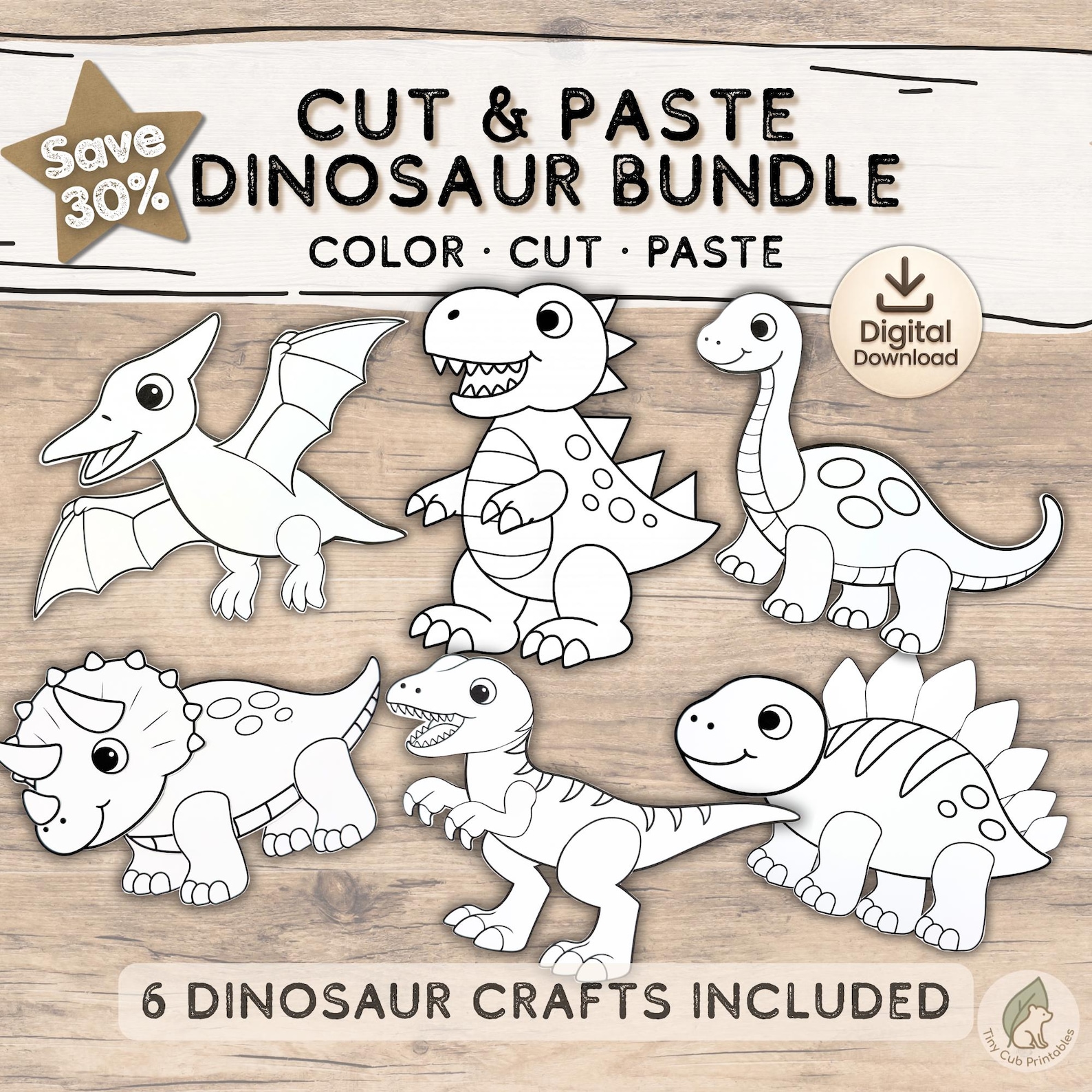 Dinosaur Cut and Paste Craft Bundle | Printable Dino Activities for ...