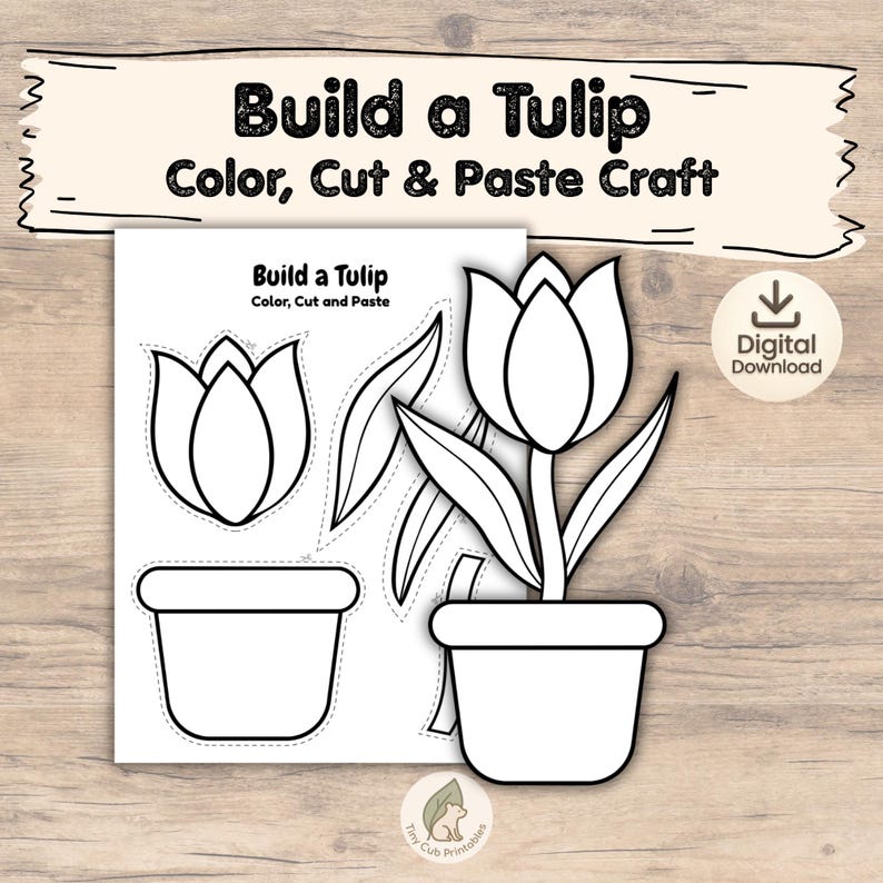 Tulip Flower Craft for Kids | Spring Cut and Paste Activity | Printable ...
