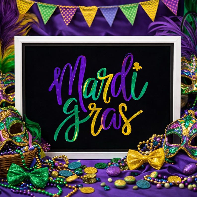 Mardi Gras Lettering PNG , Hand Lettered Sublimation Design, Carnival ...