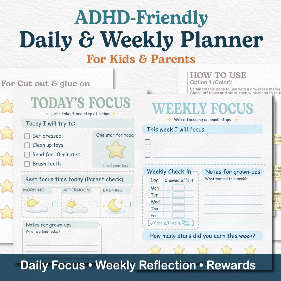 ADHD Friendly Daily and Weekly Planner for Kids | Focus Chart, Routine ...