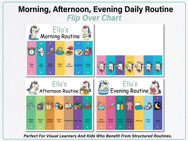 Unicorn Kids Daily Routine Chart Printable for Girls Visual Schedule ...