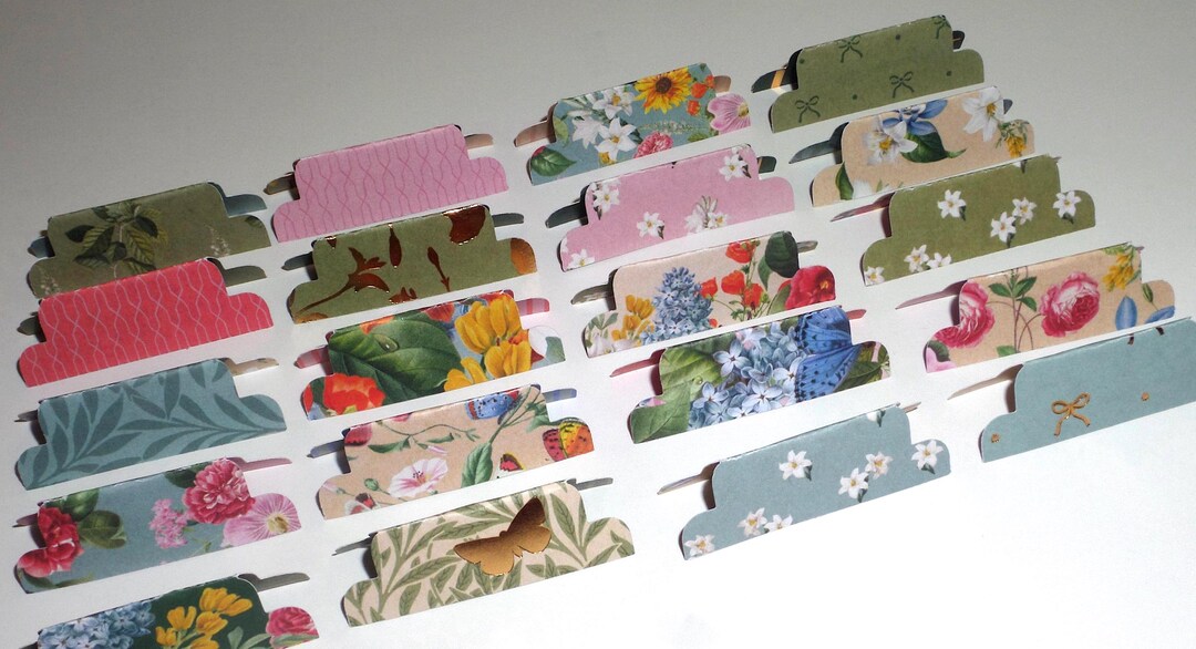 20 Mixed Floral Themed Divider/file Tabs, Small, Large or Whale Tail ...
