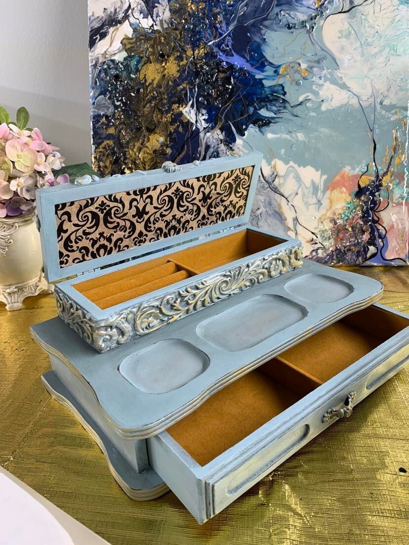 Vintage Valet Jewelry Box, Custom Mix Modeling Clay Ornamental Handmade ...