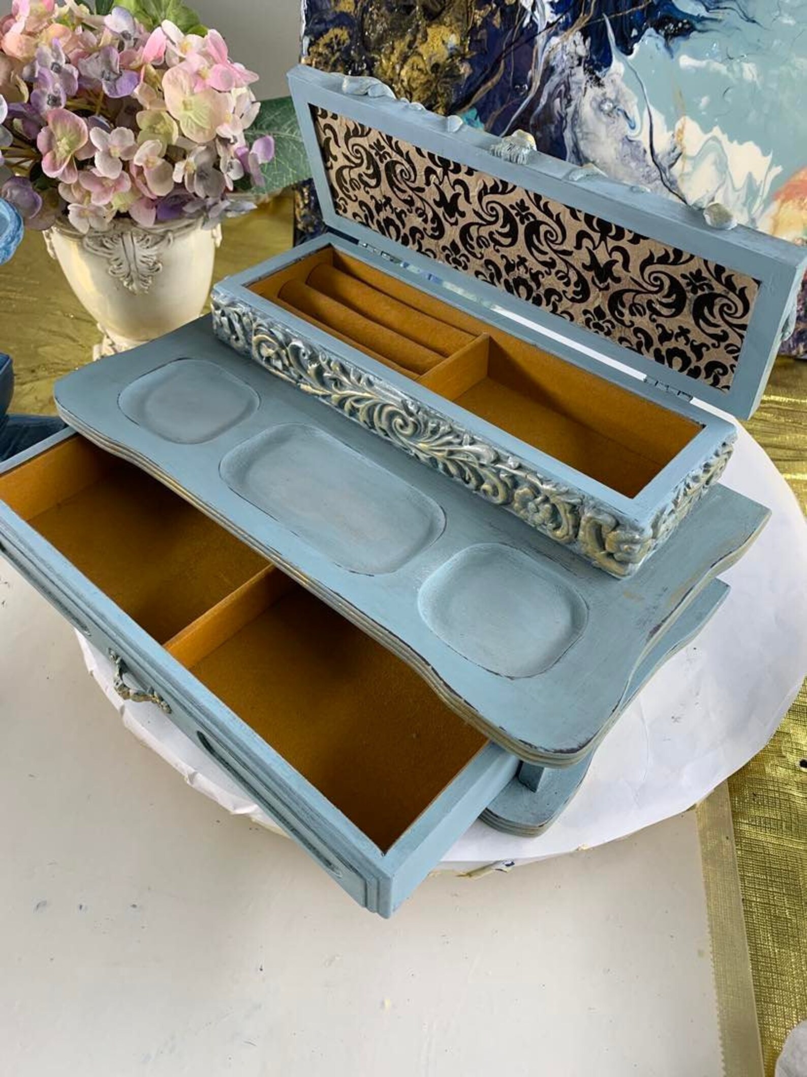 Vintage Valet Jewelry Box, Custom Mix Modeling Clay Ornamental Handmade ...