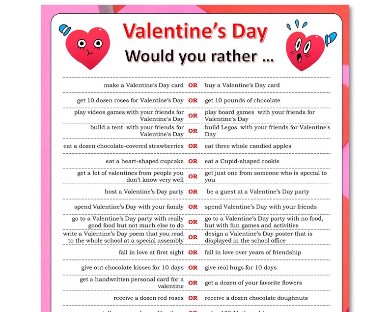 Valentine’s Day Would You Rather Game for Kids • Fun Classroom Activity ...