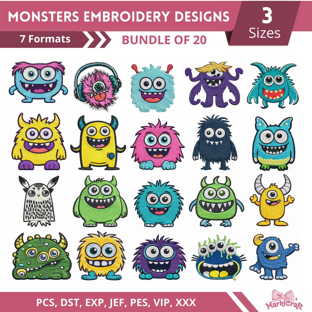 20 Silly Monsters Embroidery Bundle | Kids Machine Embroidery Designs ...