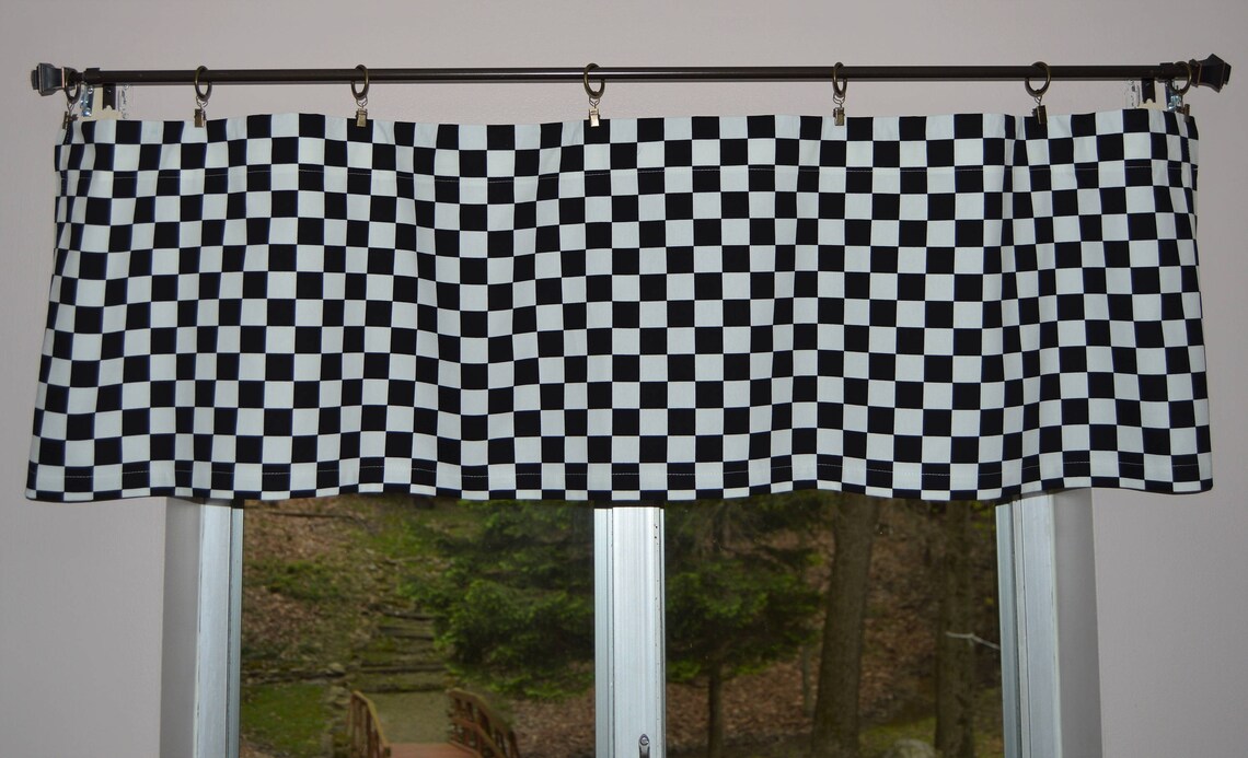 Black and White Checkered Flag Valance . Race Car . Camper - Etsy