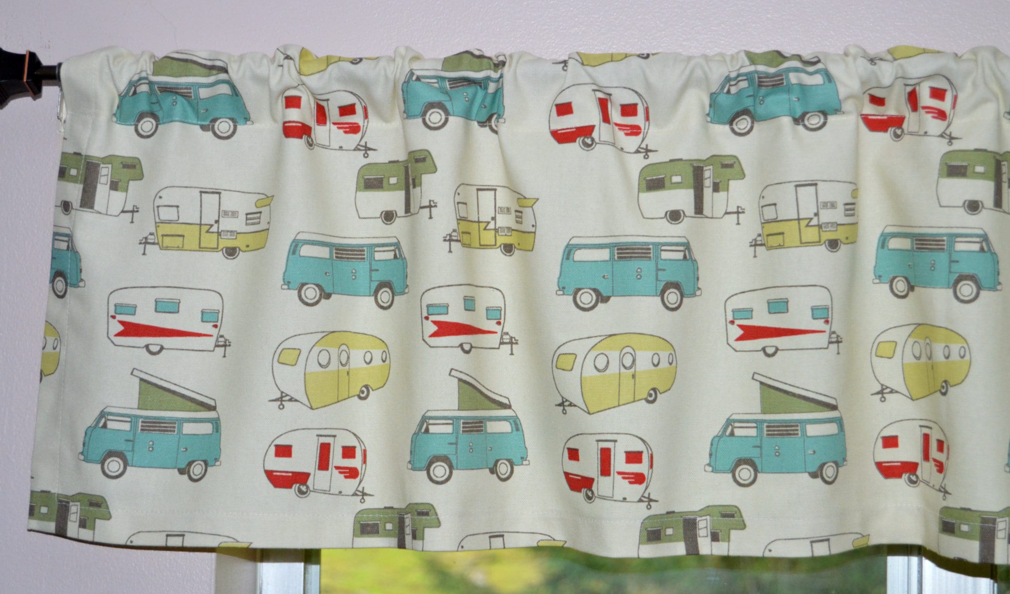Vintage Camper Valance: Retro Kitchen Curtain, Turquoise & Red - Etsy