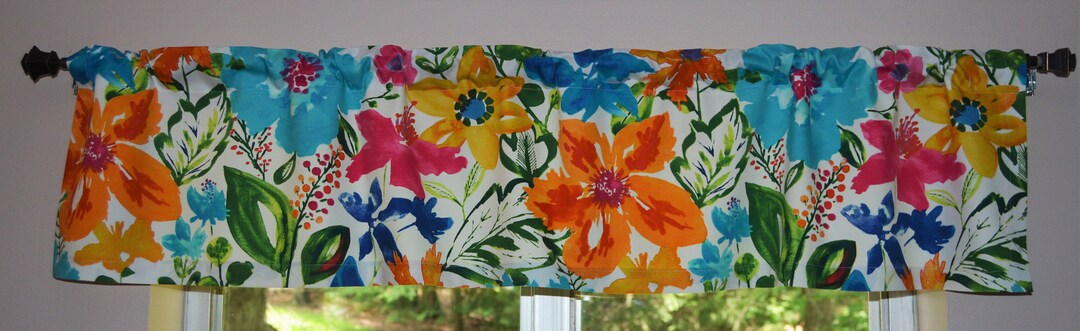 Turquoise Floral Window Valance . Covington O'keefe Watercolor Flowers ...