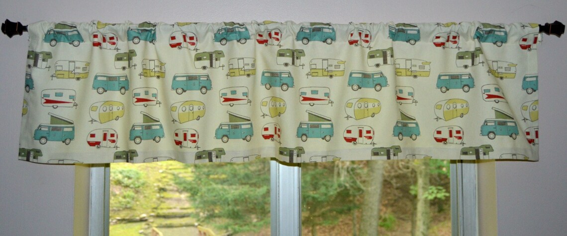 Vintage Camper Valance: Retro Kitchen Curtain, Turquoise & Red - Etsy