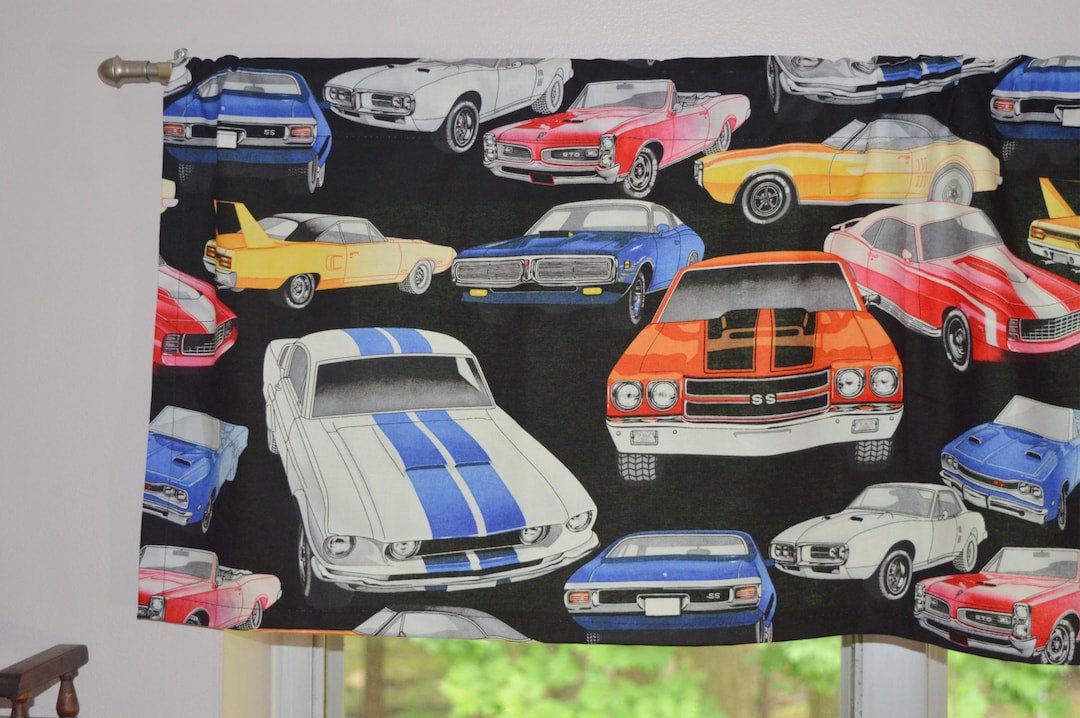 Retro Muscle Car Valances . Vintage Car Garage . Man Cave . Camaro ...