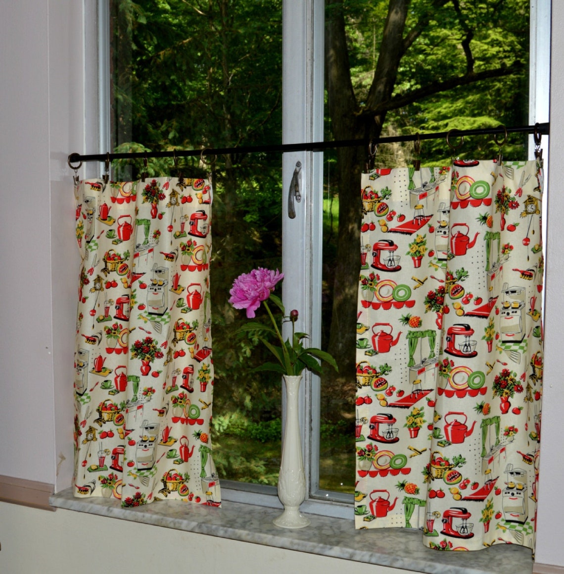 Retro Kitchen Café Curtains . Mid Century Red Vintage Tiers . - Etsy