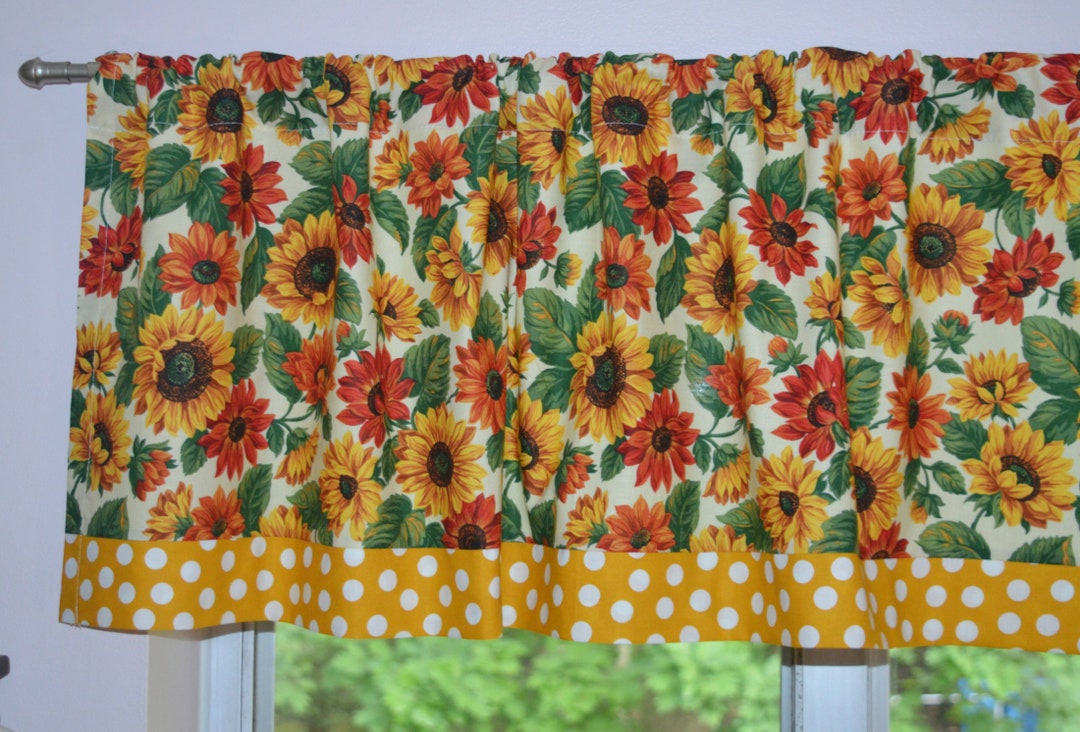 Autumn Sunflower Valance . Polka Dot Trim . Fall Home Décor . - Etsy