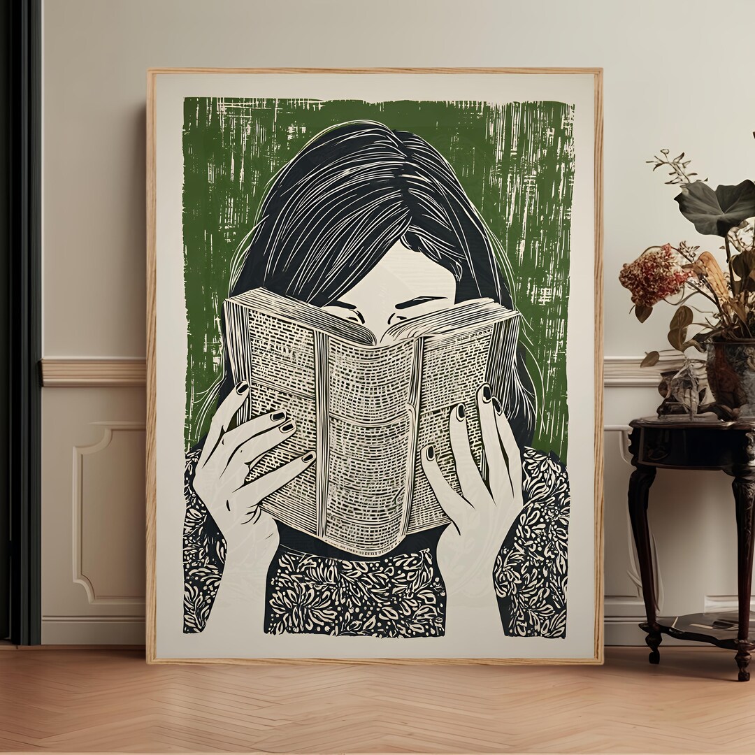 Reading Woman Print Folk Art Book Lover Literary Wall Decor - Etsy