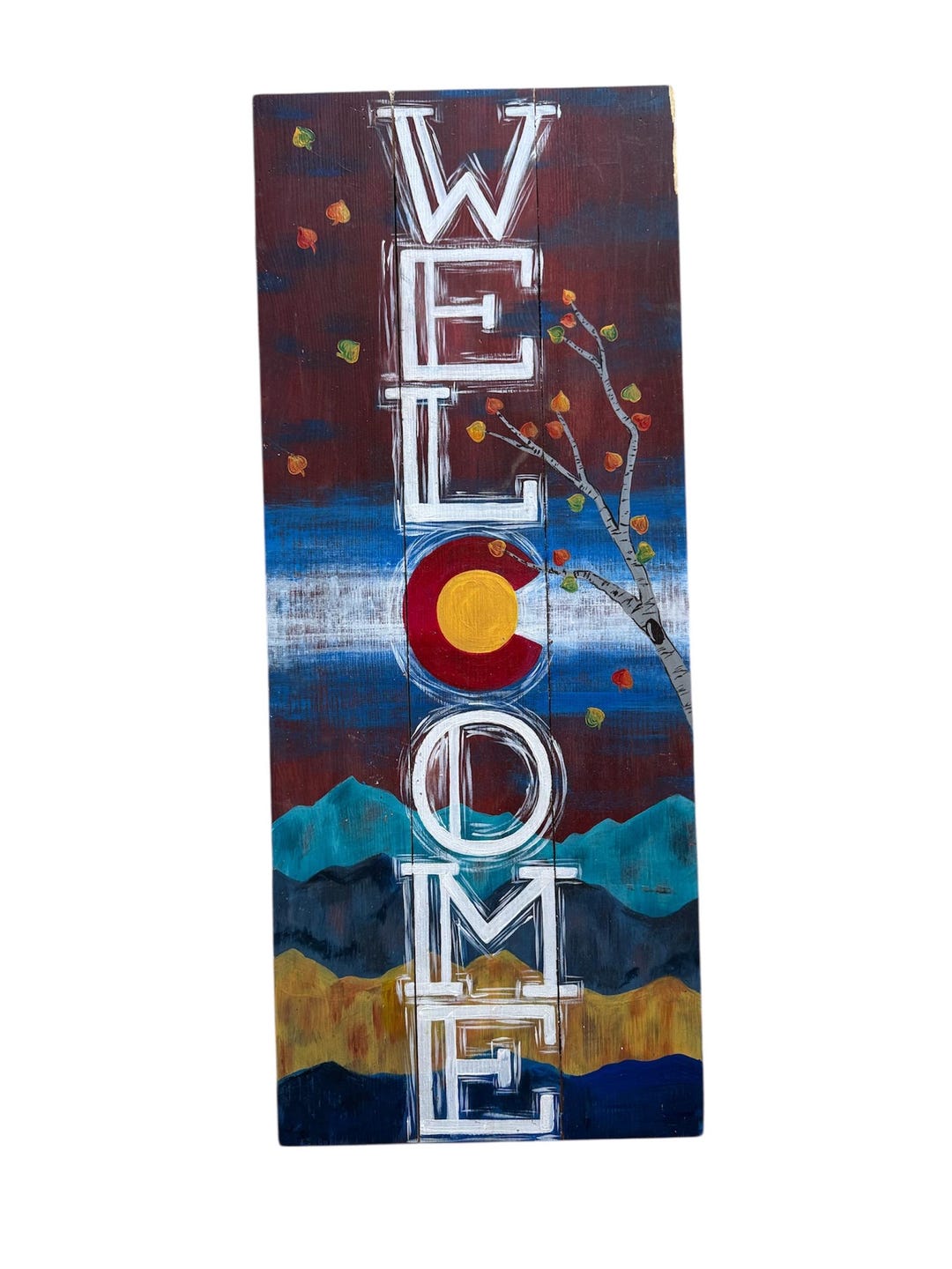 WELCOME Hand Painted Wooden Panel Board. - Etsy