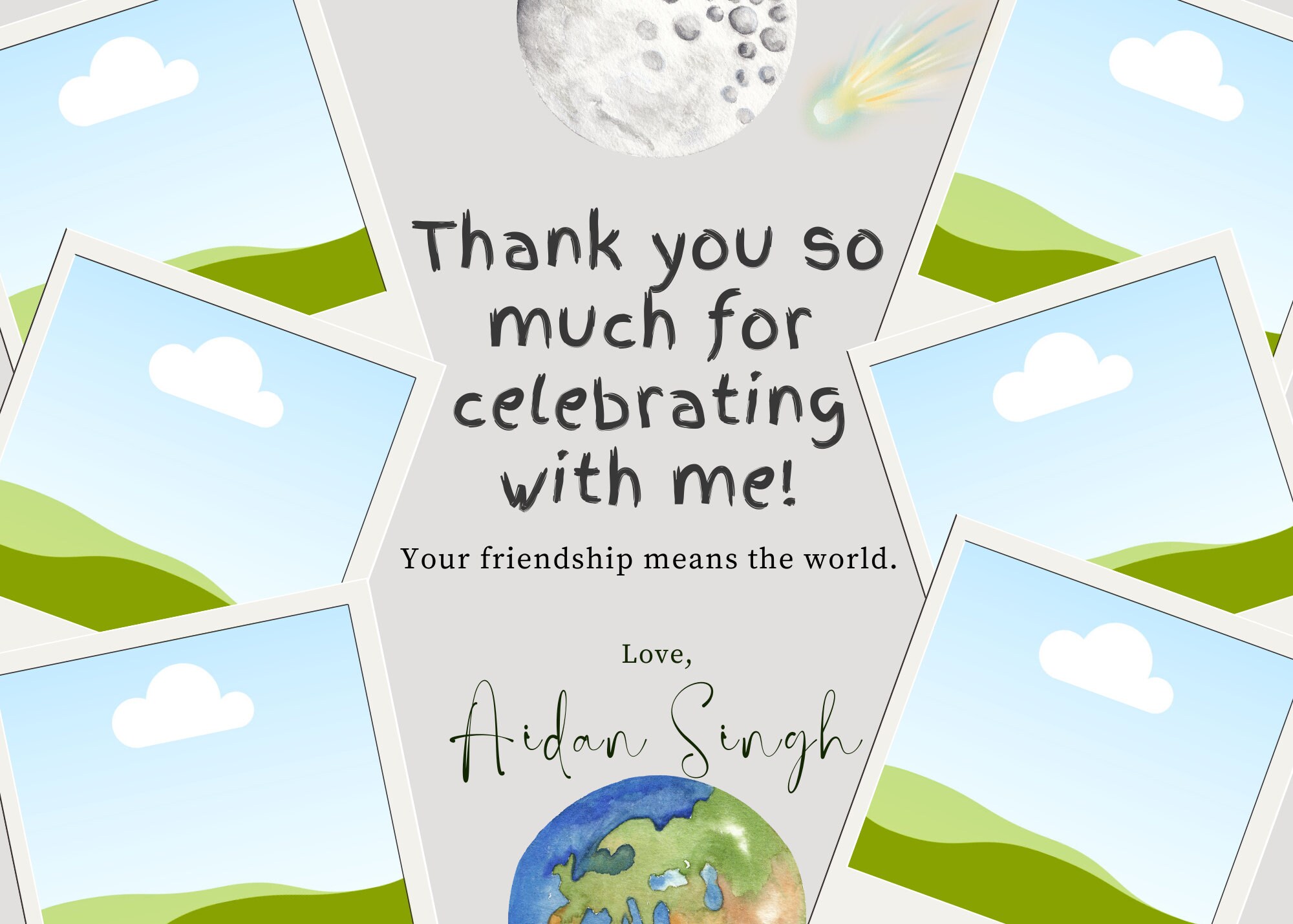 Space Themed thank You Card Template - Etsy