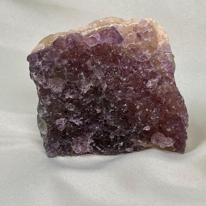 Golden Honey Calcite Over Purple Fluorite Slab | 14.1oz Rare Crystal ...