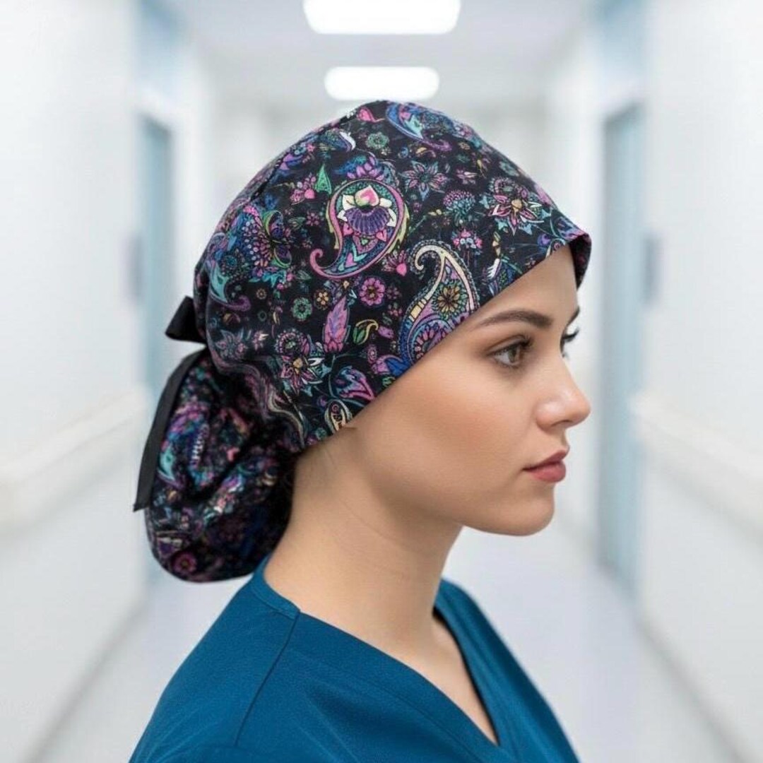 Satin Lined Ponytail Scrub Cap for Women Surgical Nurse Uniform Hat ...