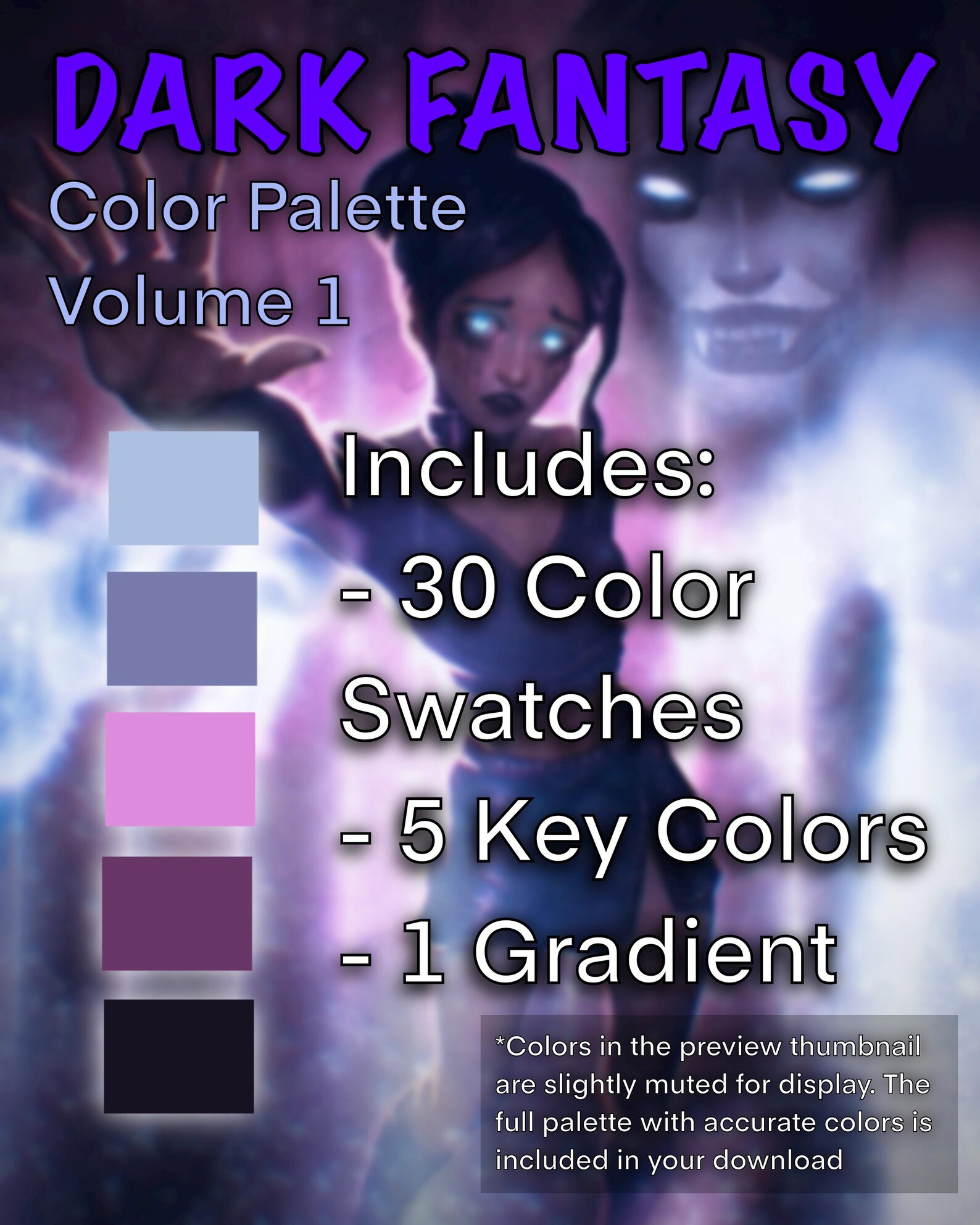 Dark Fantasy Color Palette – 30 Swatches, 5 Key Colors + Gradient for ...