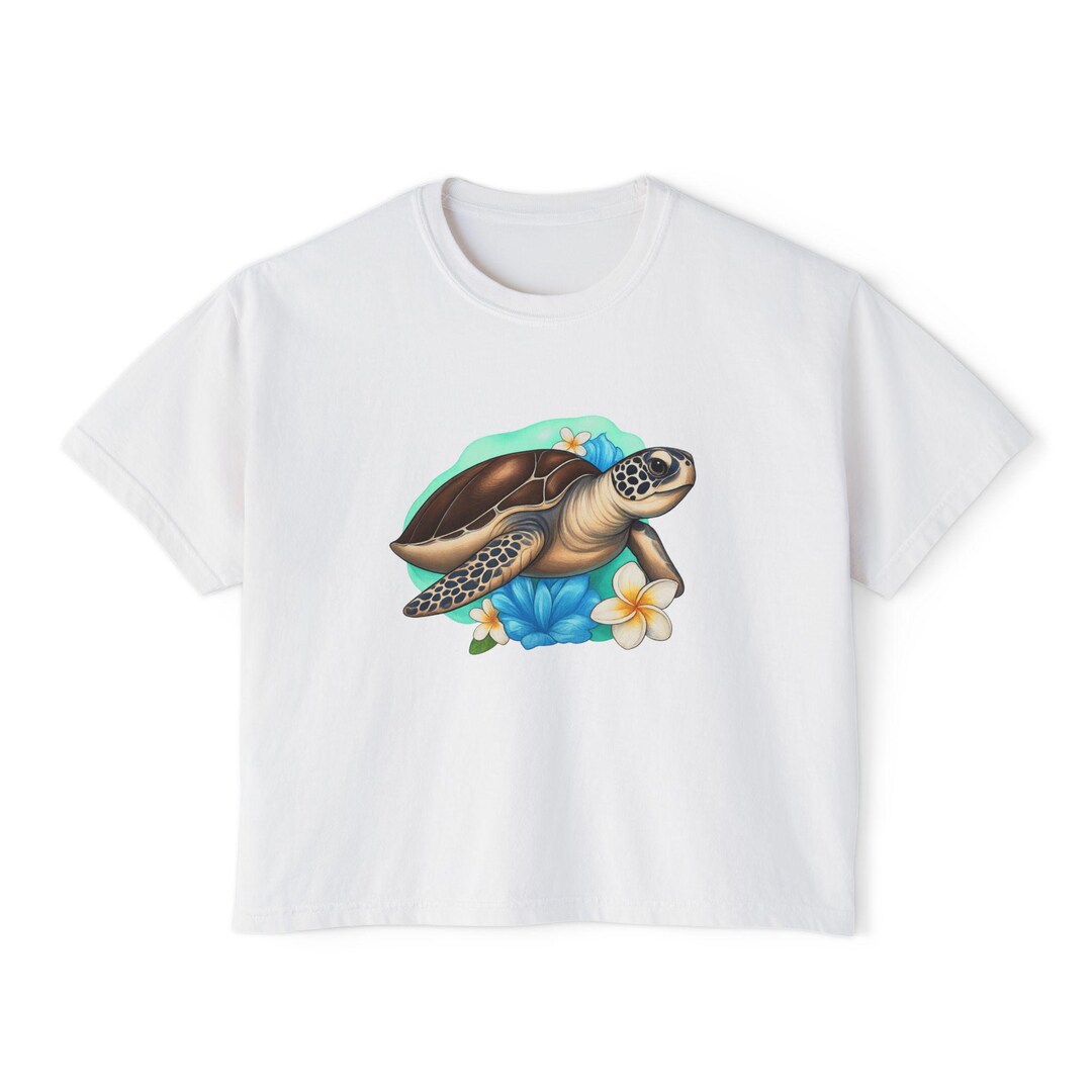 Sea Turtle With Tropical Flowers Tee | Ocean Beach Hawaiian Shirt Vibe ...