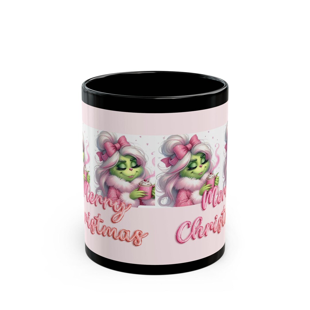 Grumpy Green Character Merry Christmas Mug | Black Mug - Etsy
