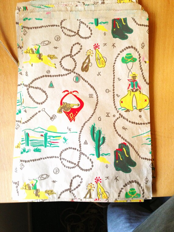 Cowboy paper bag 1940s country store NOS western store never | Etsy