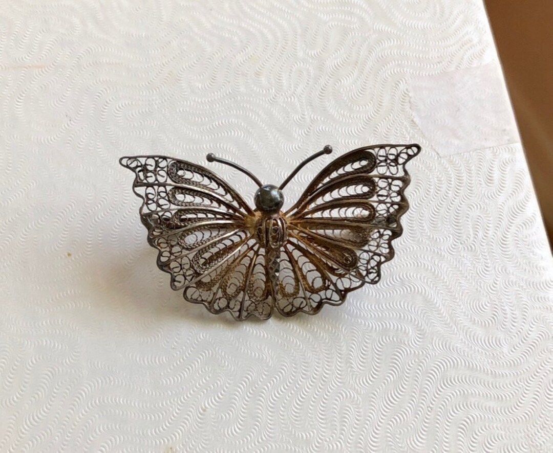 2 Silver Filigree Butterfly Brooch Filigree Pin Fine Detail Gift for ...