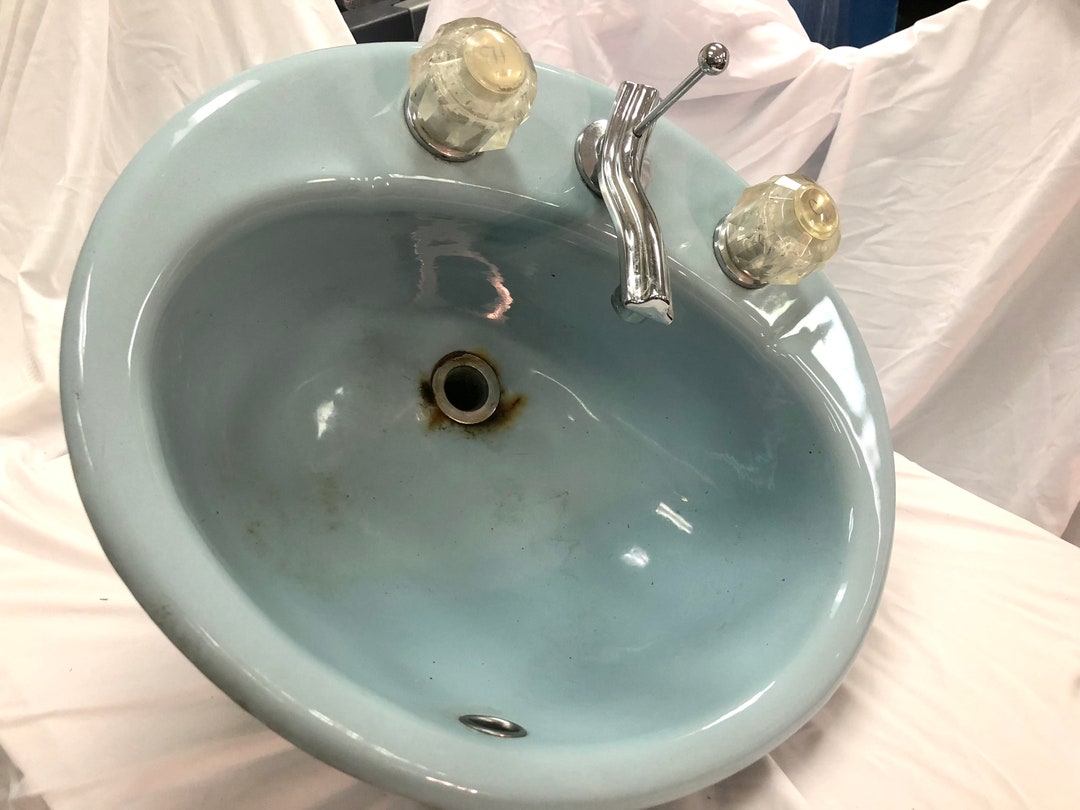 Vintage BLUE Kohler Cast Iron Sink Bathroom Excellent Porcelain Finish ...