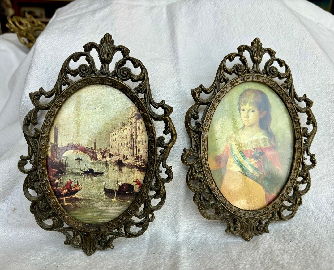 Vintage PAIR Picture Frames Ornate Miniatures - Cast Brass Ormolu ...