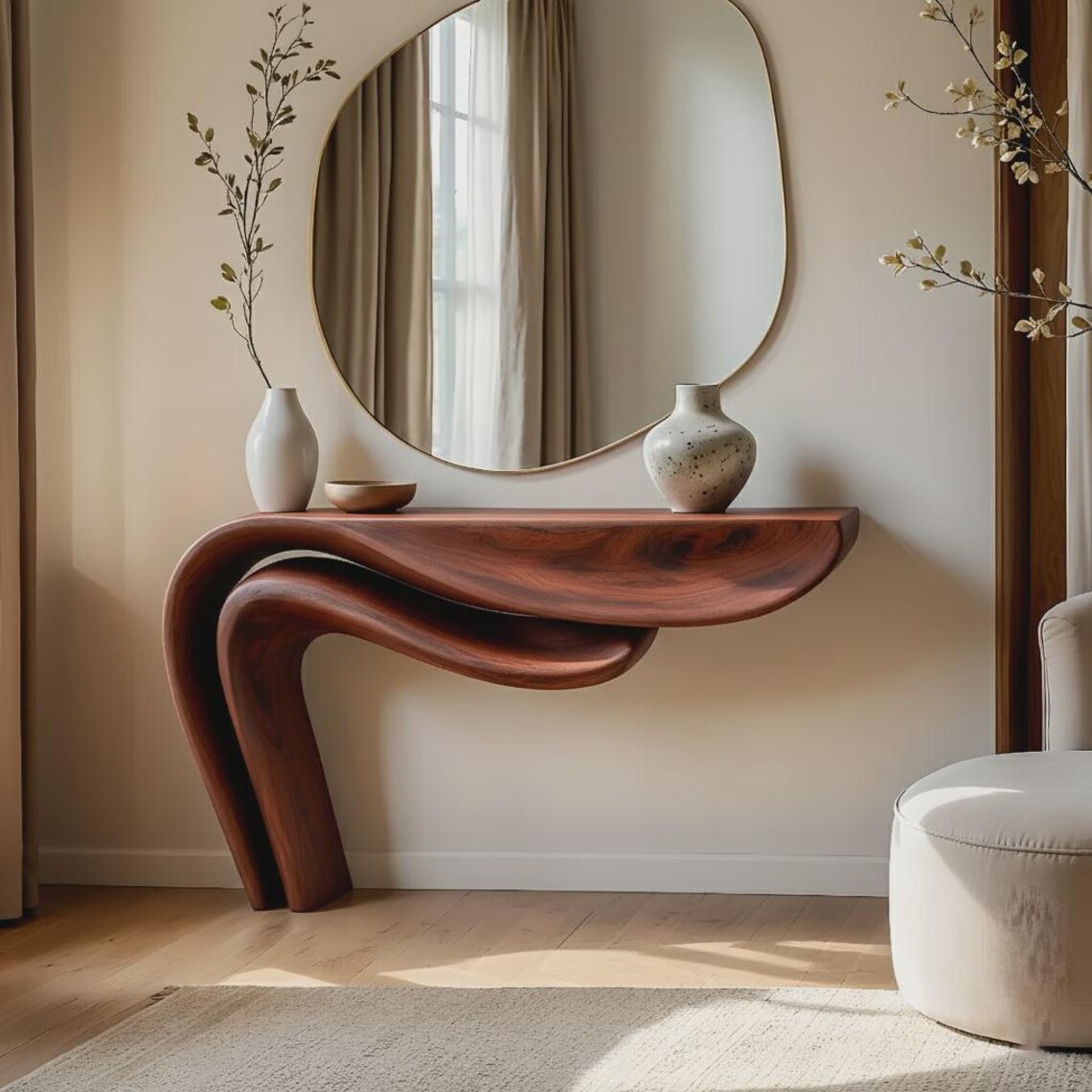 Handcrafted, Solid Wood Carved Console Table, Wall-mounted Console ...