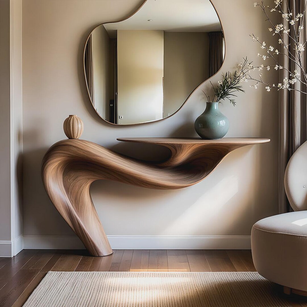 Handcrafted Solid Wood Wall-mounted Console Table, a Minimalist Modern ...