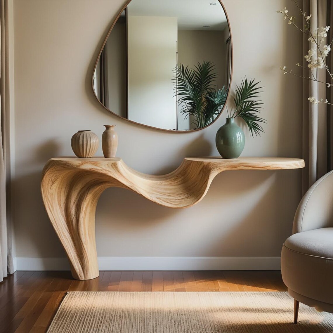 Handcrafted Solid Wood Console Table With Sculpted, Curved Legs, a ...