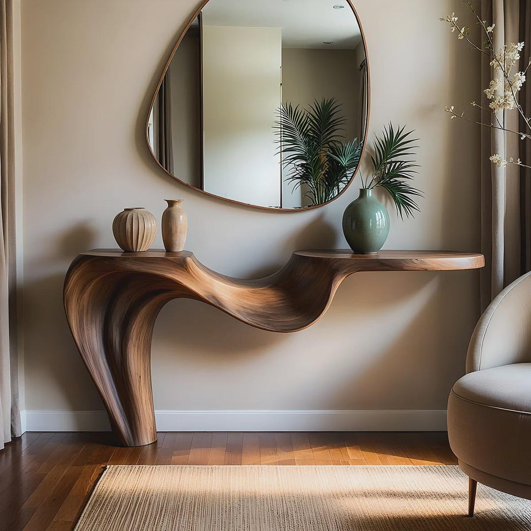 Handcrafted Solid Wood Console Table With Sculpted, Curved Legs, a ...