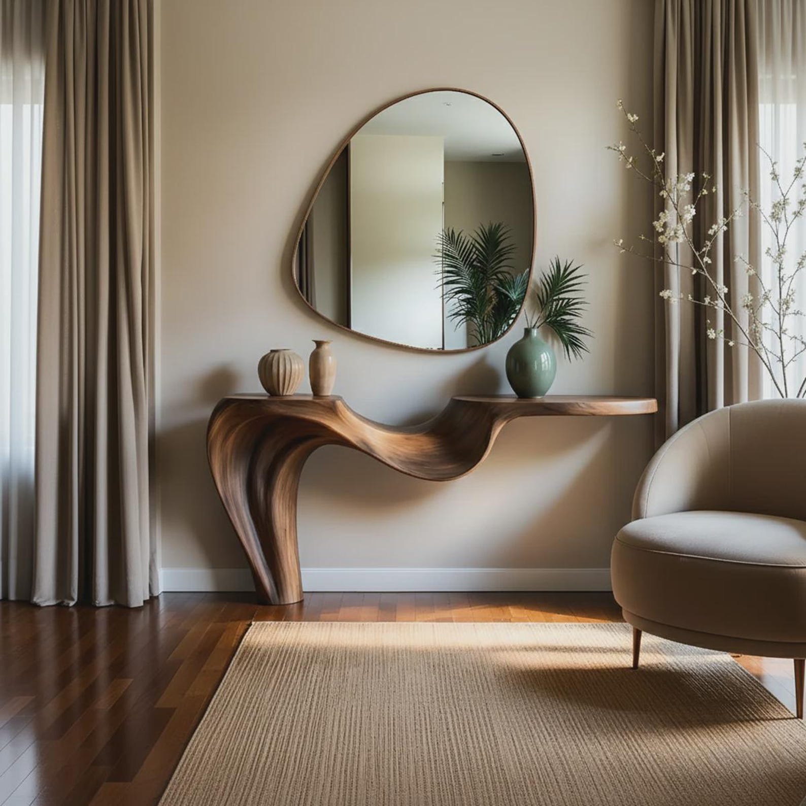Handcrafted Solid Wood Console Table With Sculpted, Curved Legs, a ...