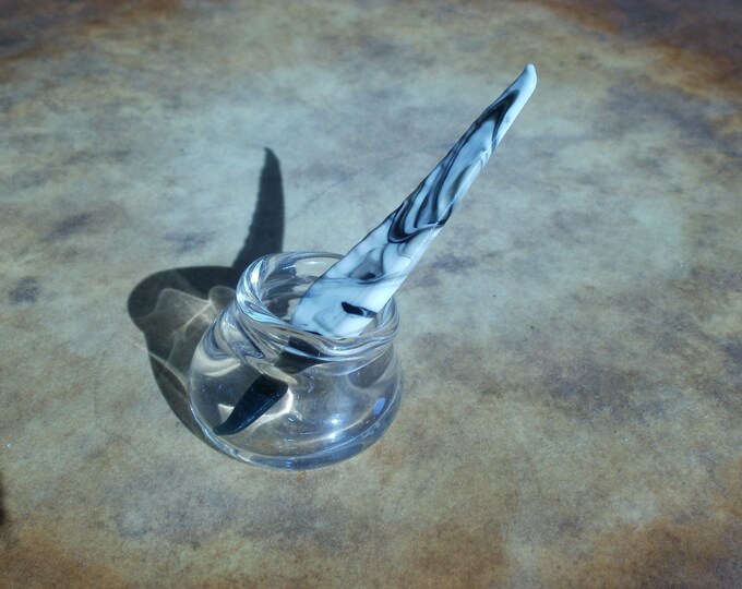 Glass Feather Quill Pen and Ink Well Oil Extract Dabber Dish - Etsy
