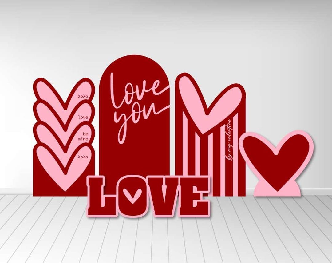 Valentine Love Backdrop Prop Set | Heart Arch Panels, LOVE Sign ...