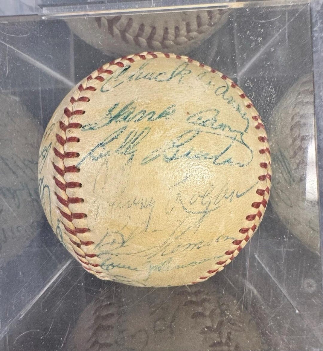 1955 Milwaukee Braves AUTOGRAPHED Team Baseball Hank Aaron Eddie ...